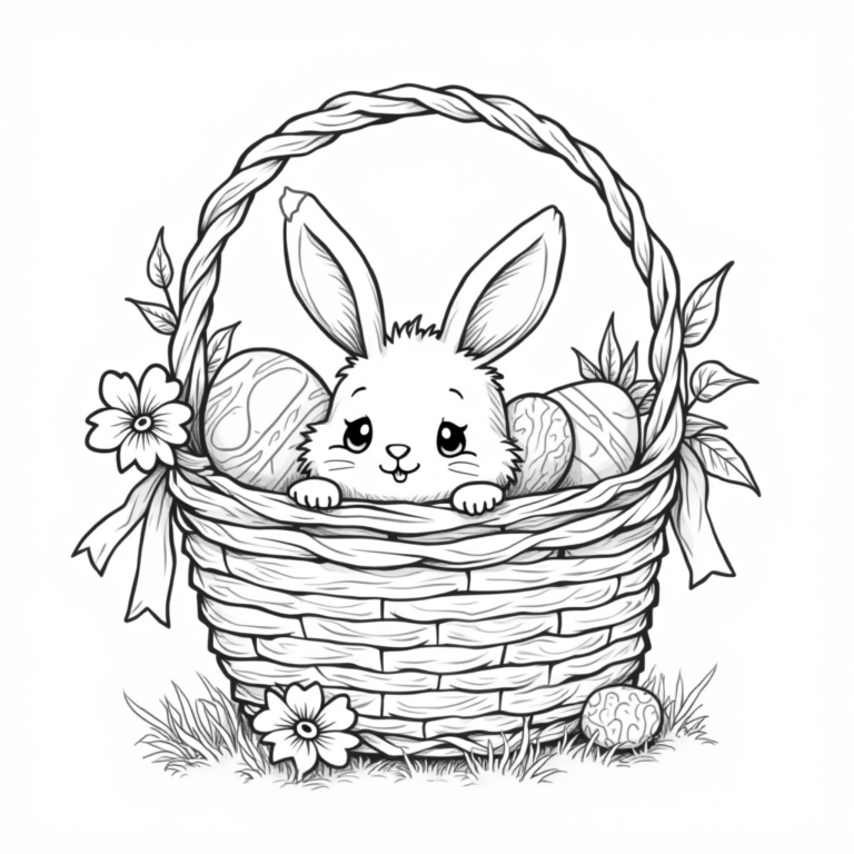 Ausmalbild Osterhase im Korb - Fenstervorlagen.de